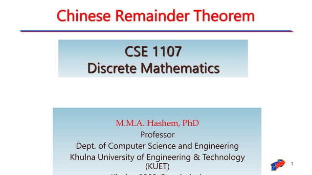CSE1107 Chinese Remainder Theorem in Discrete Mathmatics.pptx