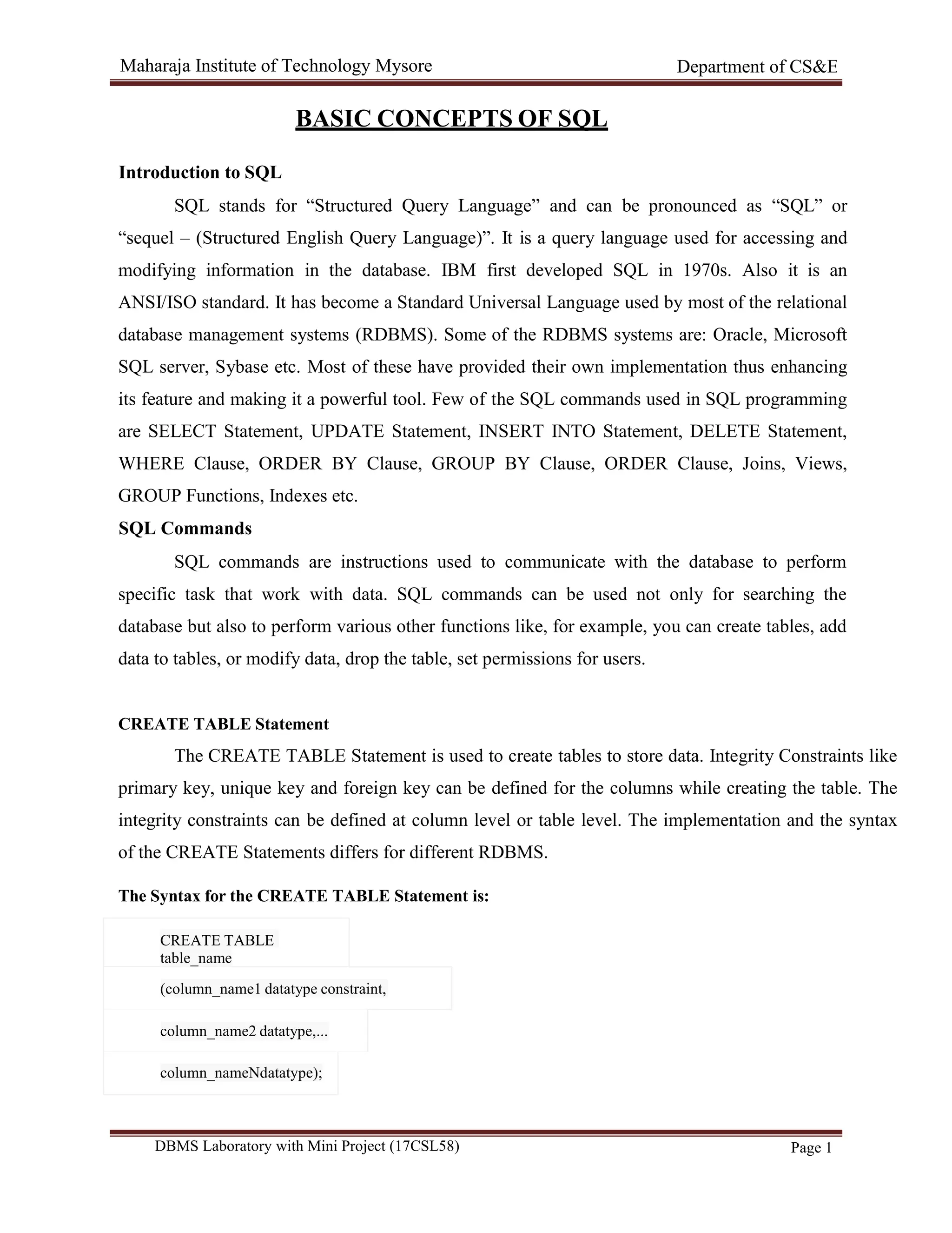 Database management system lLABMANUALpdf | PDF | Databases | Computer Software and Applications