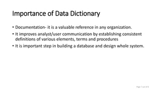 Data Dictionary in System Analysis and Design | PPTX