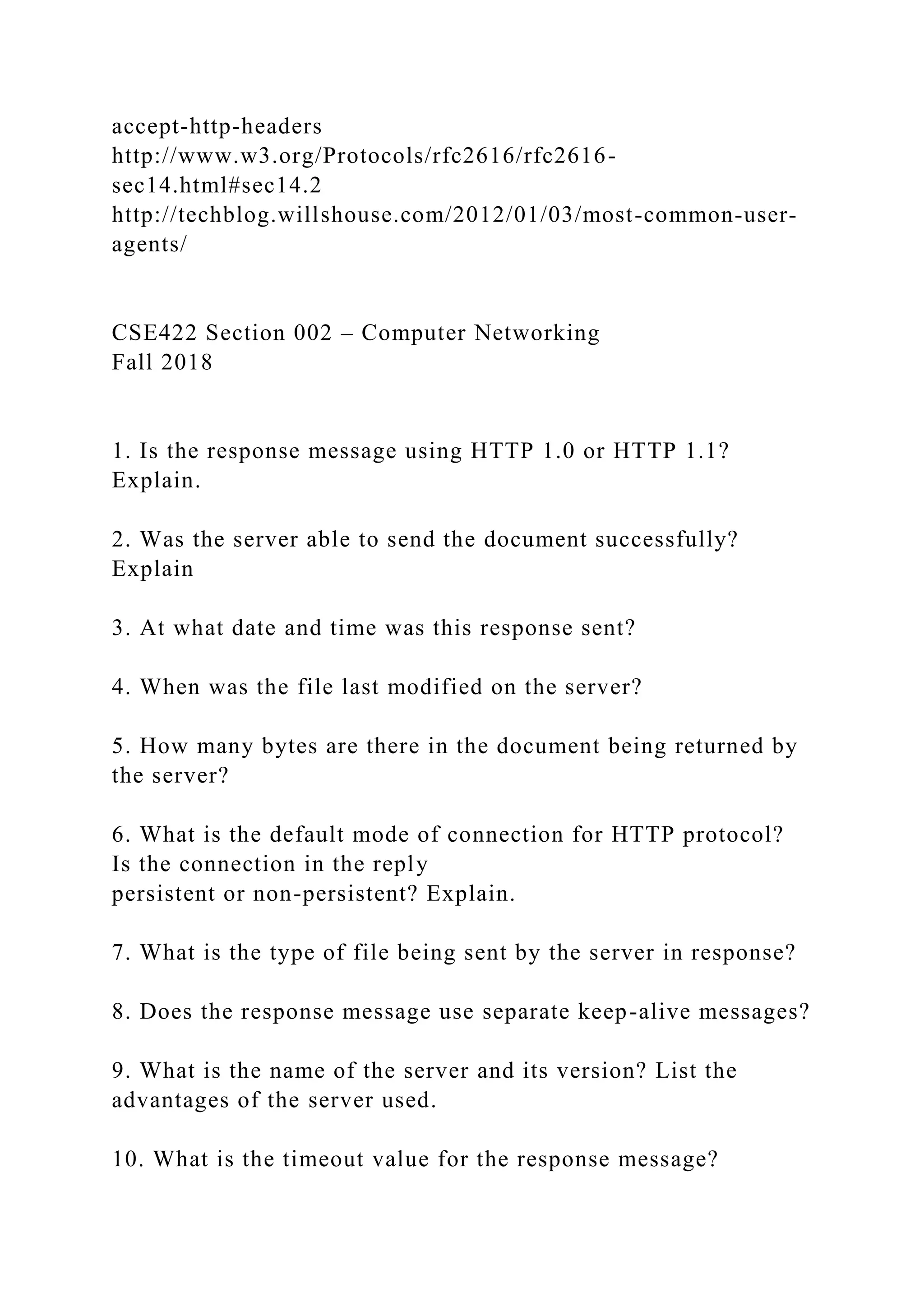 CSE422 Section 002 – Computer Networking Fall 2018 Ho.docx