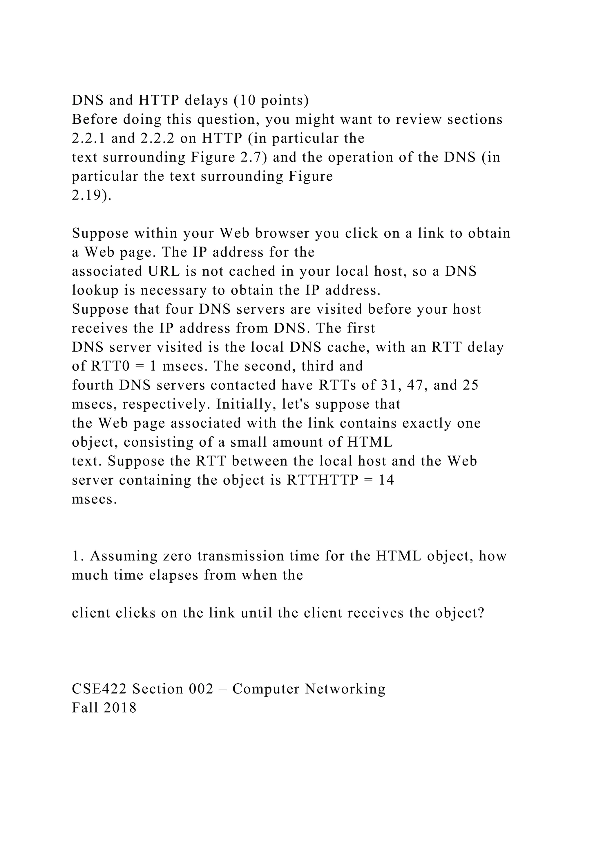 CSE422 Section 002 – Computer Networking Fall 2018 Ho.docx