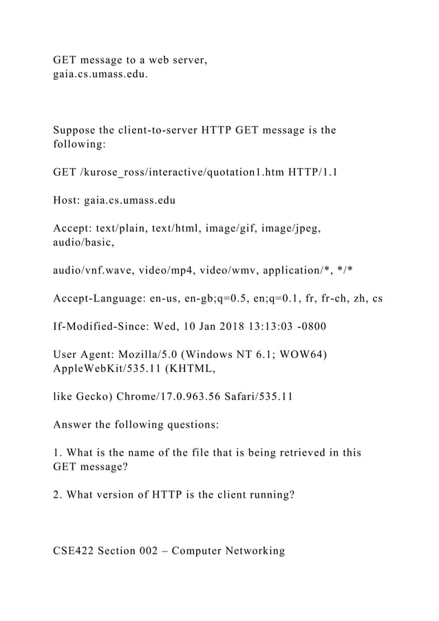 CSE422 Section 002 – Computer Networking Fall 2018 Ho.docx