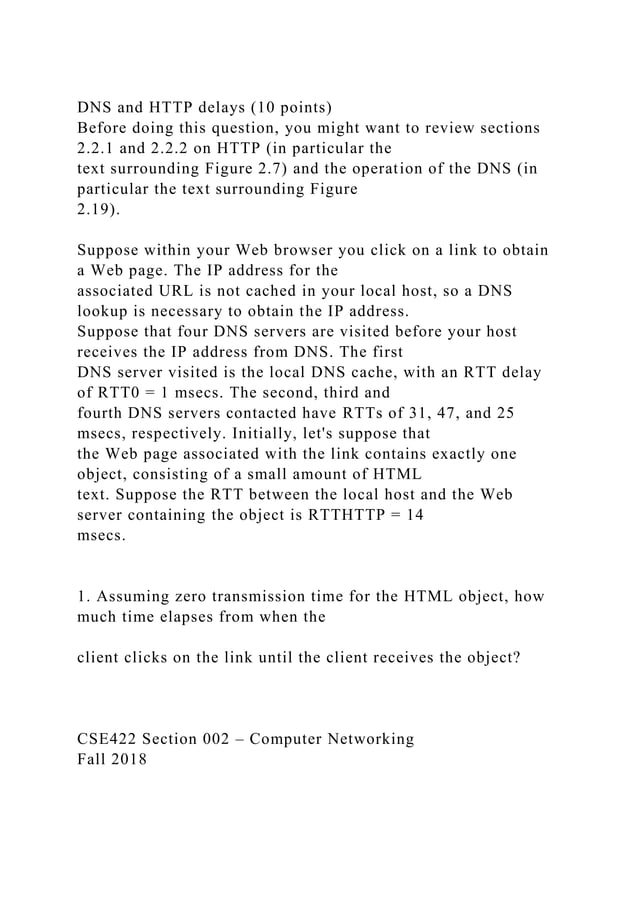 CSE422 Section 002 – Computer Networking Fall 2018 Ho.docx