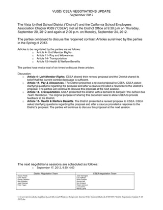 CSEA Negotiations Update 9-24-12 | PDF