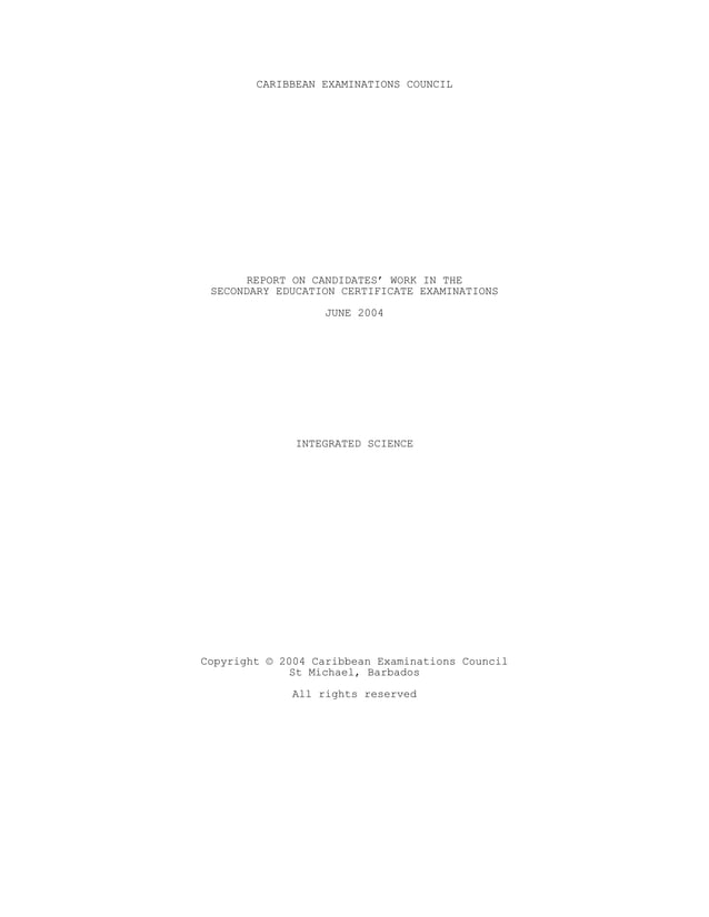 Csec 2004 integrated_science | PDF | Educational Assessment | Education