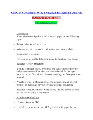 Csec 640 description write a research synthesis and analysis ...