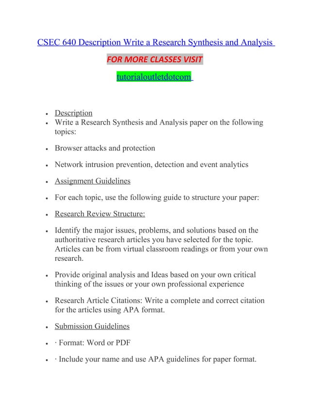 Csec 640 description write a research synthesis and analysis ...
