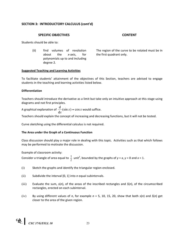 Csec Additional Mathematics Syllabus Pdf