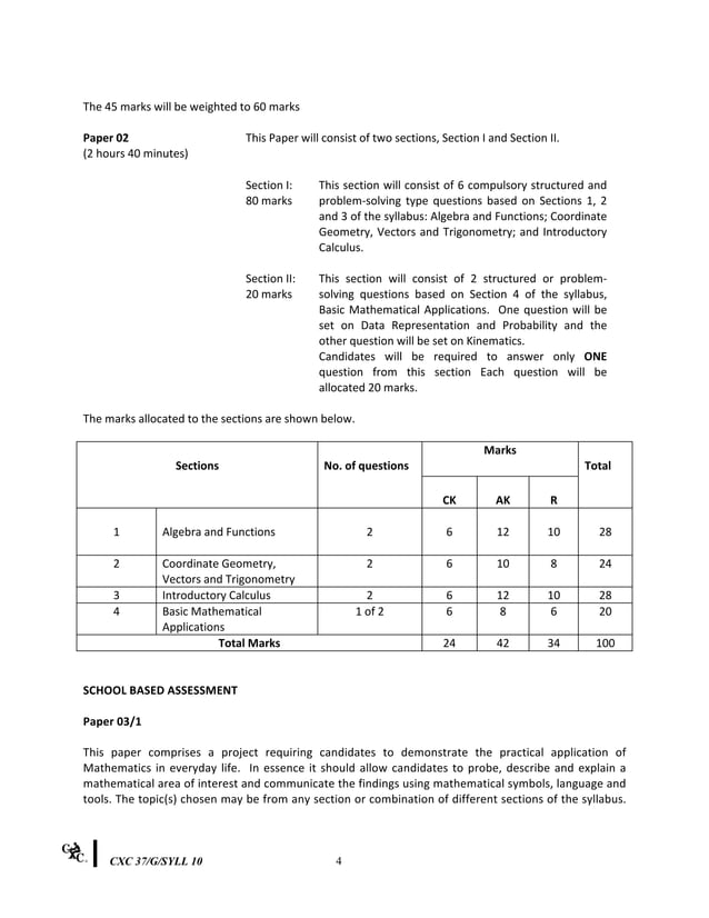 Csec additional mathematics syllabus | PDF