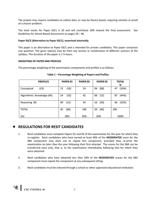 Csec additional mathematics syllabus | PDF