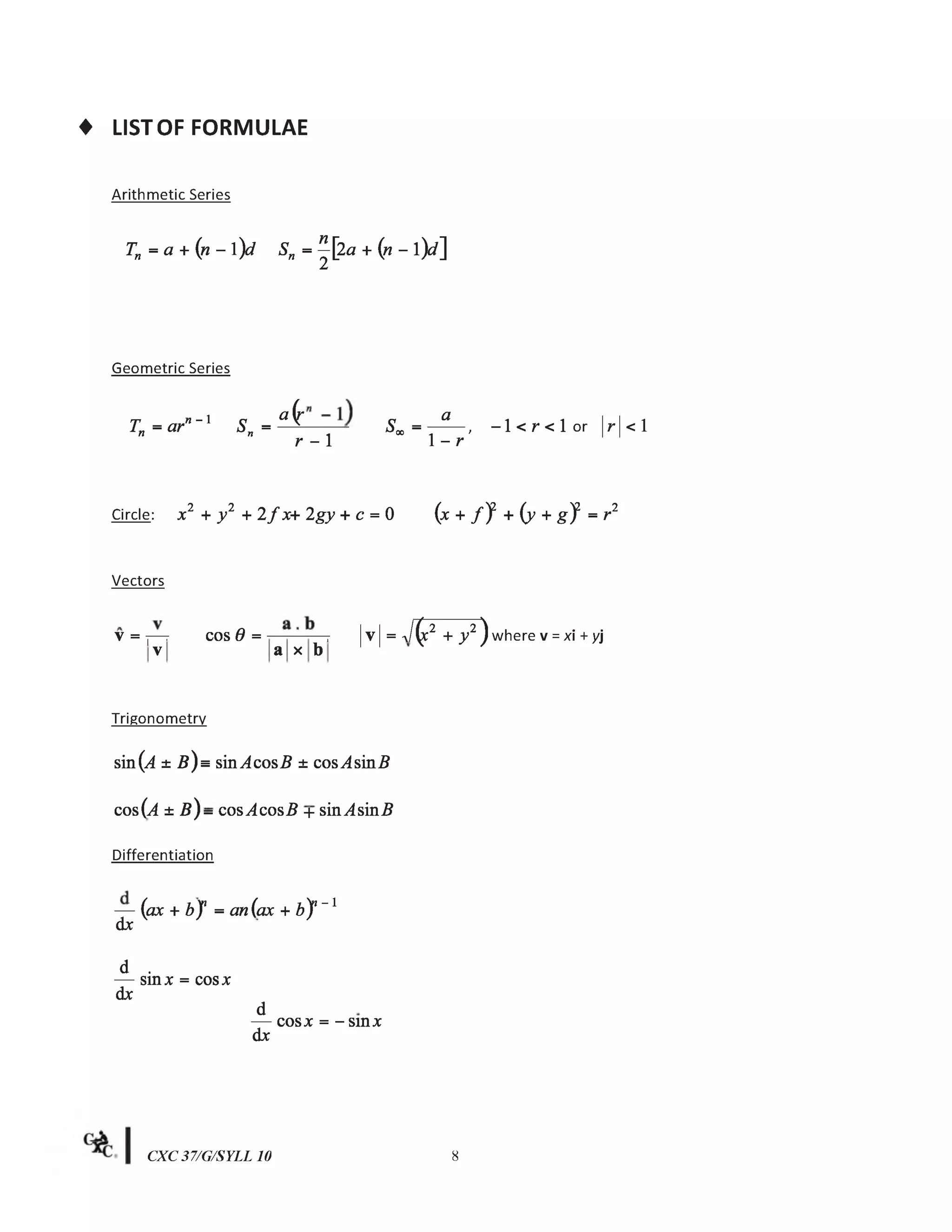 CXC CSEC Syllabus for Additional Mathematics | PDF