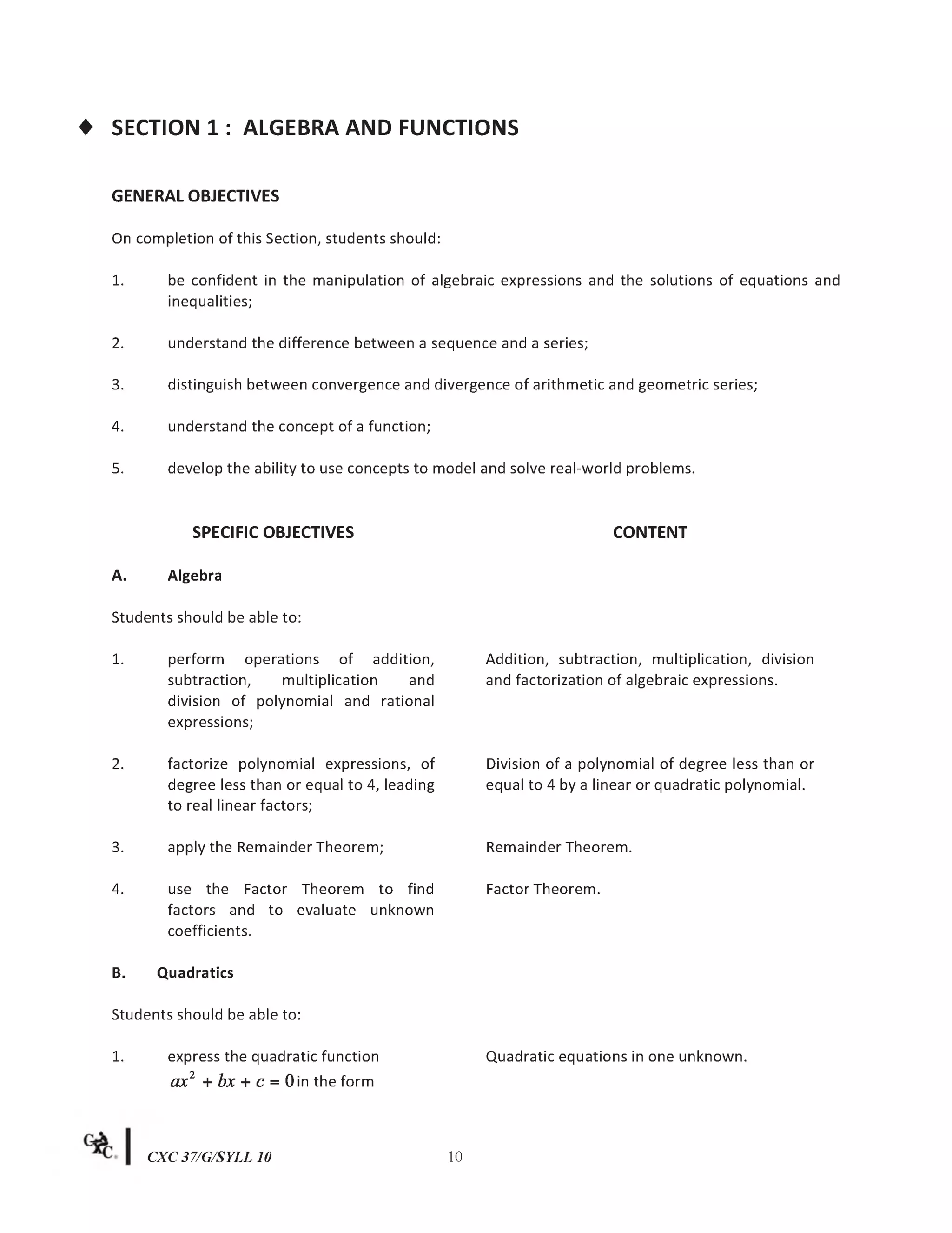 CXC CSEC Syllabus for Additional Mathematics | PDF