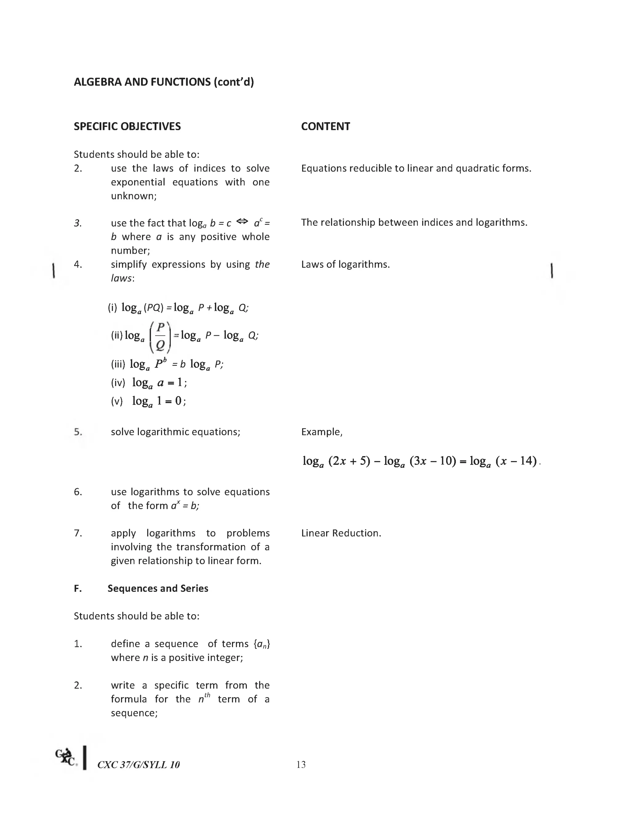 CXC CSEC Syllabus for Additional Mathematics | PDF