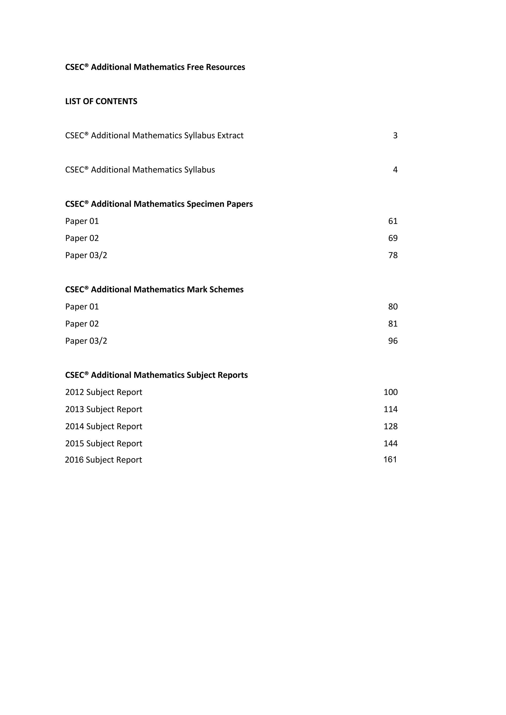CXC CSEC Syllabus for Additional Mathematics | PDF