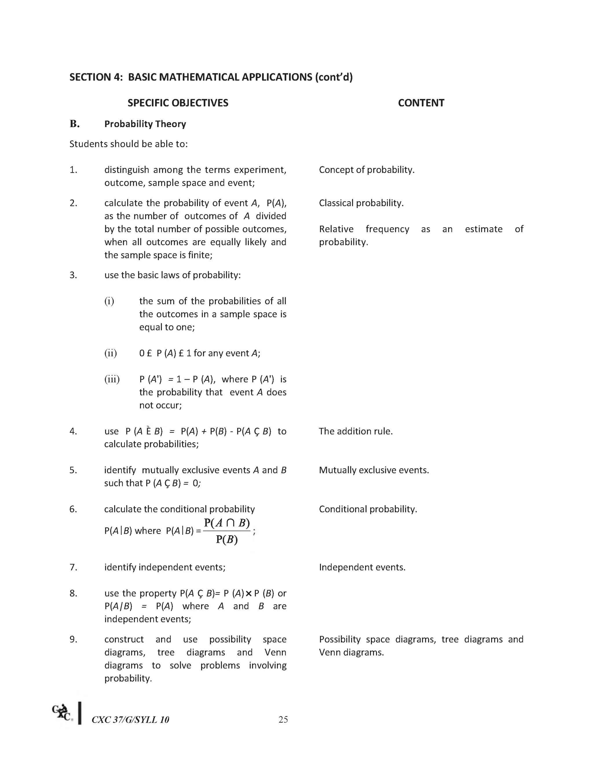 CXC CSEC Syllabus for Additional Mathematics | PDF