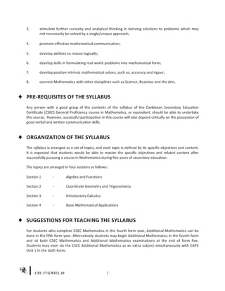 CXC CSEC Syllabus for Additional Mathematics | PDF