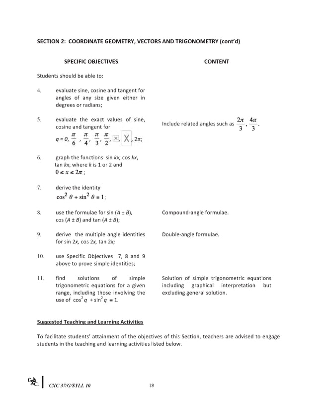 CXC CSEC Syllabus for Additional Mathematics | PDF