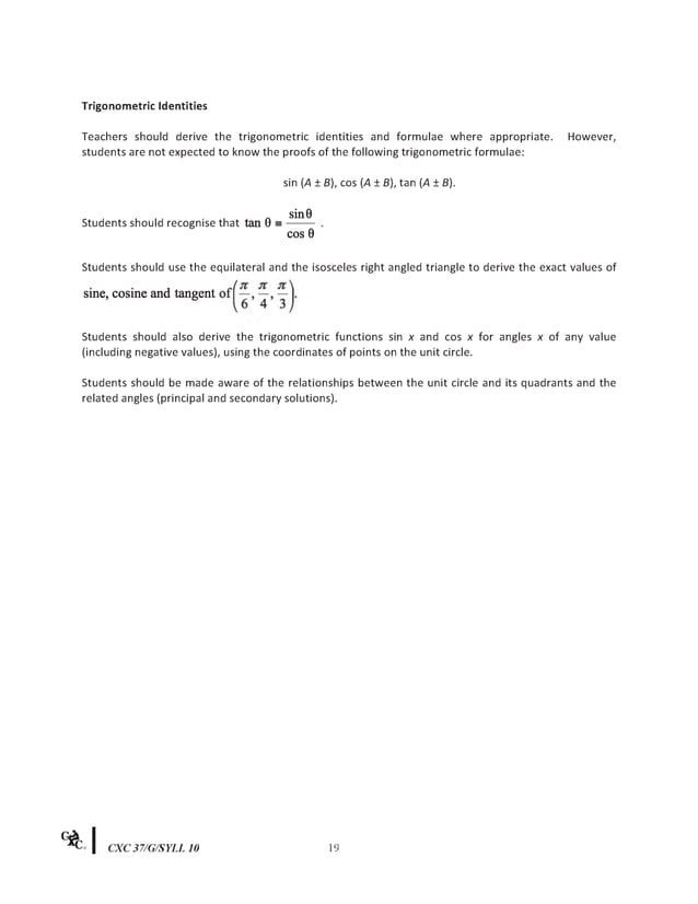 CXC CSEC Syllabus for Additional Mathematics | PDF