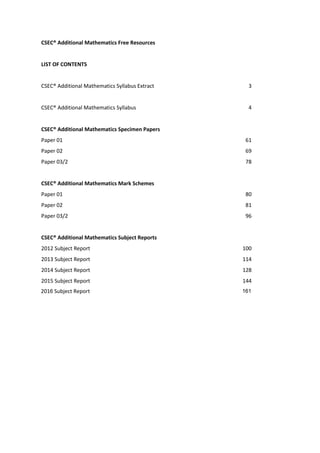 CXC CSEC Syllabus for Additional Mathematics | PDF