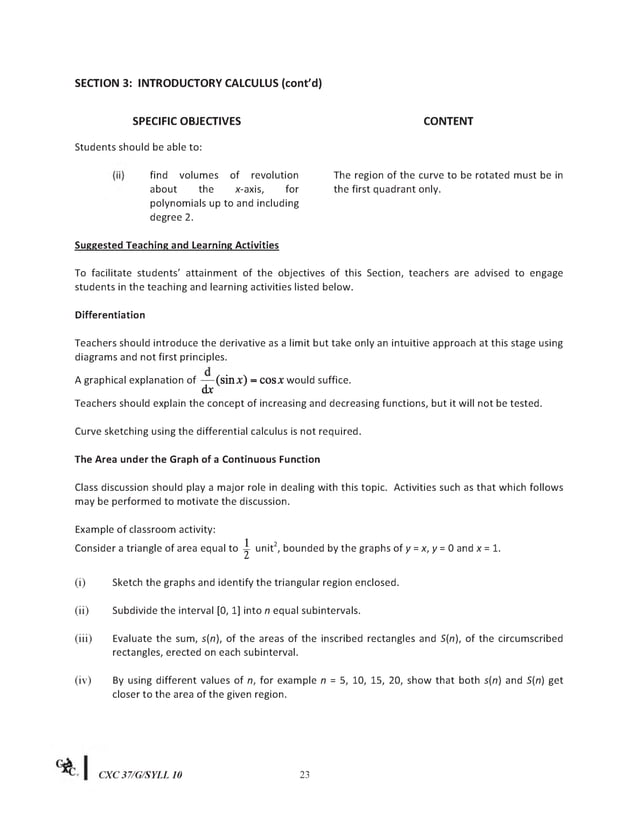 CXC CSEC Syllabus for Additional Mathematics | PDF