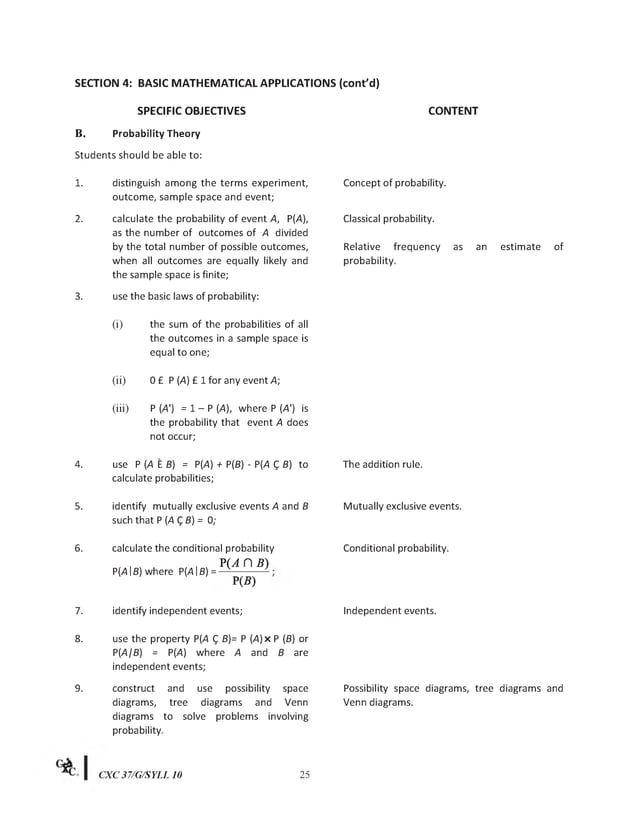 CXC CSEC Syllabus for Additional Mathematics | PDF