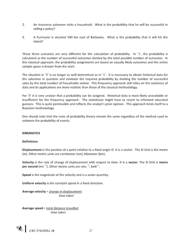 CXC CSEC Syllabus for Additional Mathematics | PDF