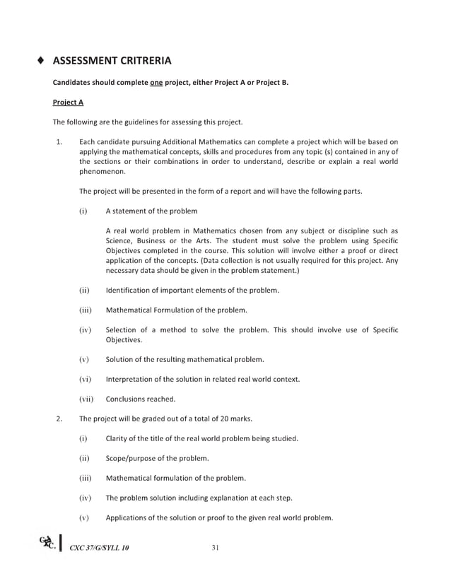 CXC CSEC Syllabus for Additional Mathematics | PDF