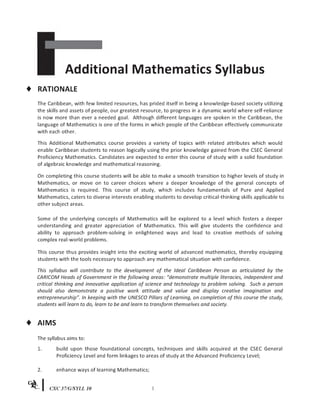 CXC CSEC Syllabus for Additional Mathematics | PDF