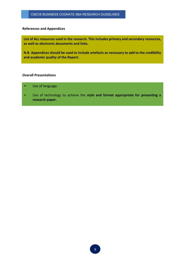 CSEC Business Cognate SBA Research Guidelines | PDF | Educational ...
