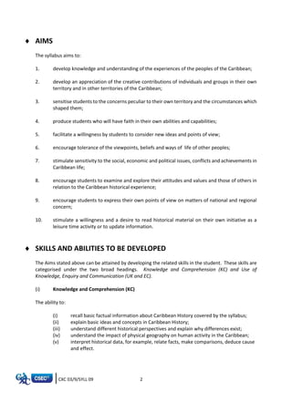 CXC CSEC Syllabus for Caribbean History | PDF