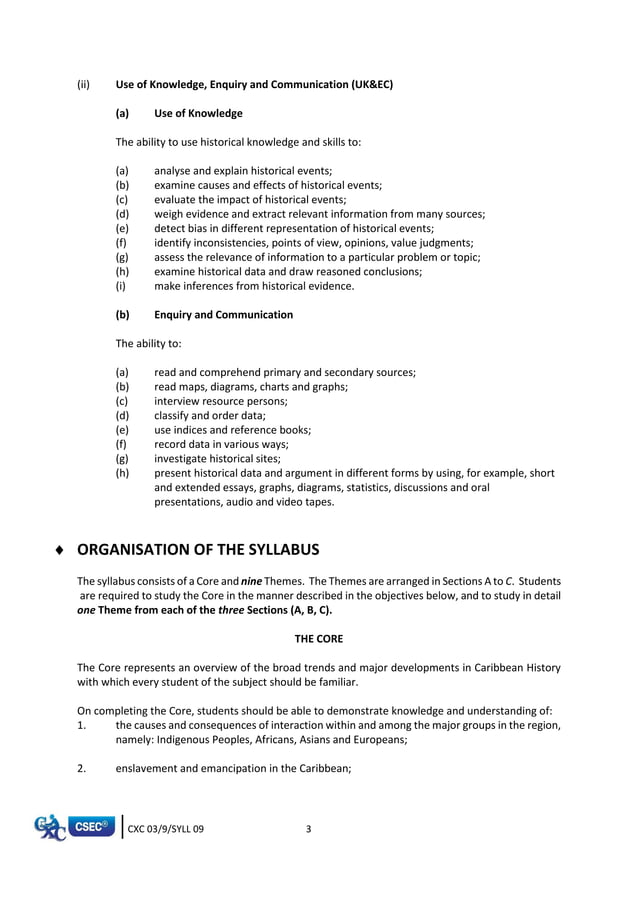 CXC CSEC Syllabus for Caribbean History