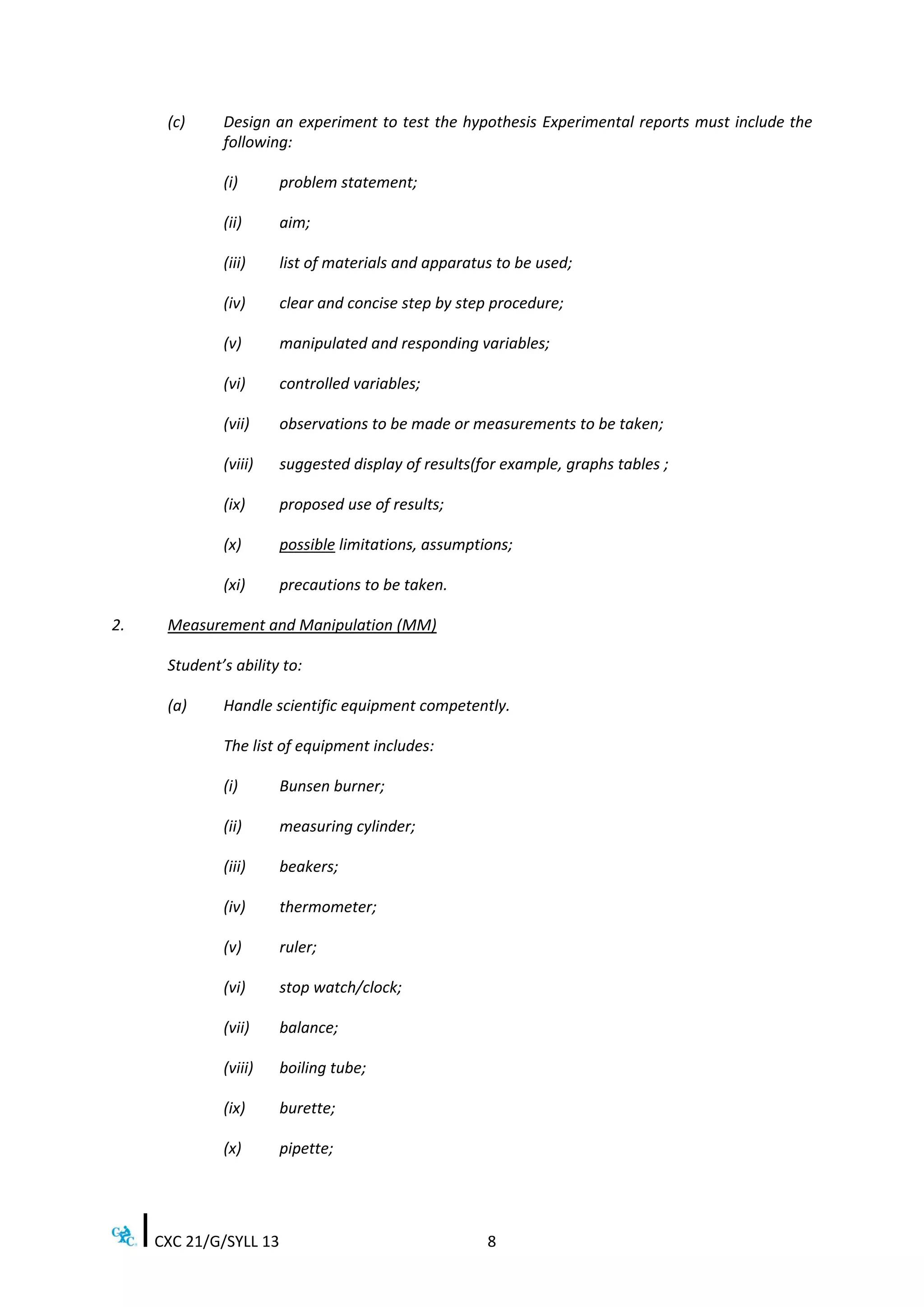Csec chemistry syllabus 2015 | PDF