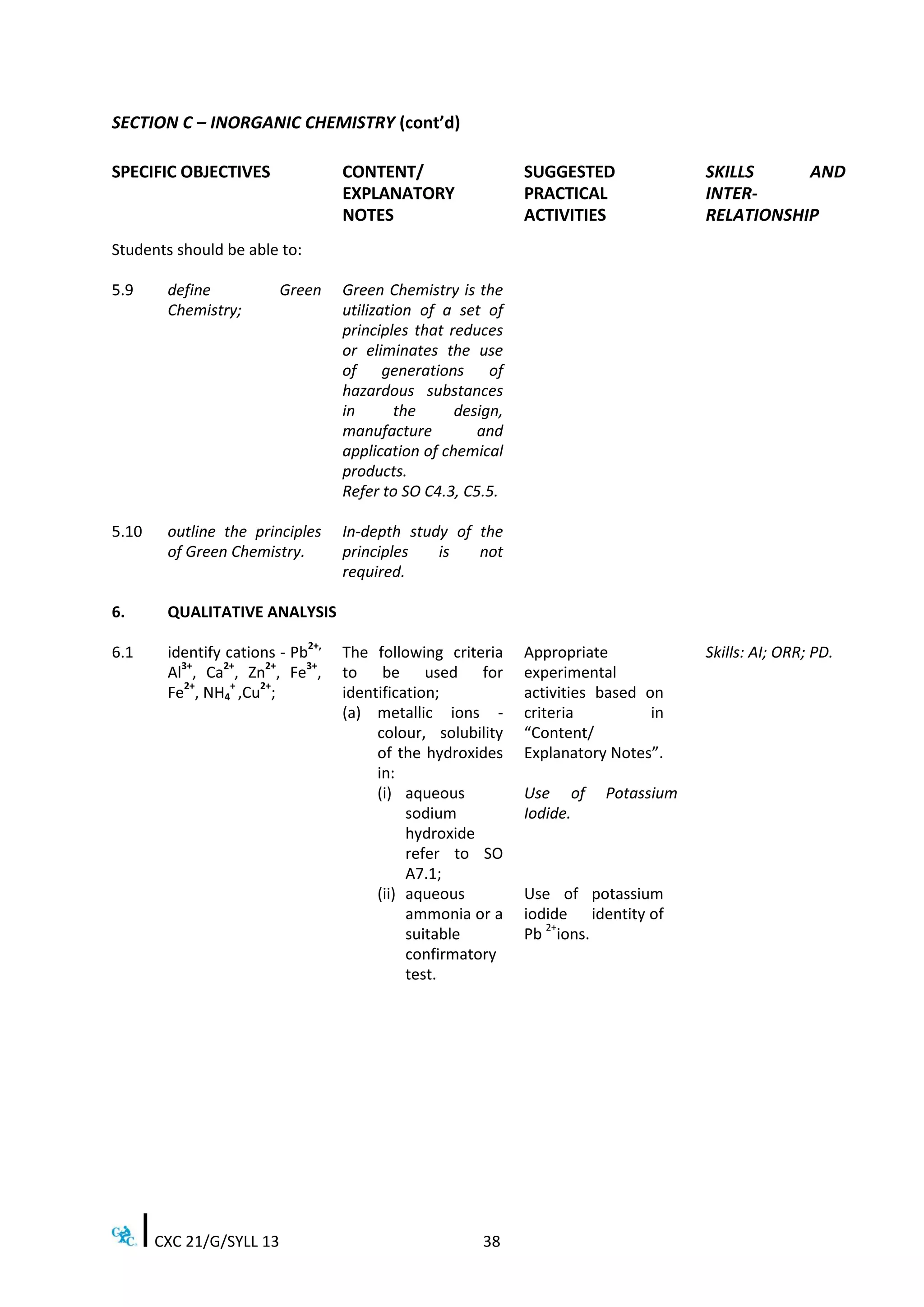 Csec chemistry syllabus 2015 | PDF