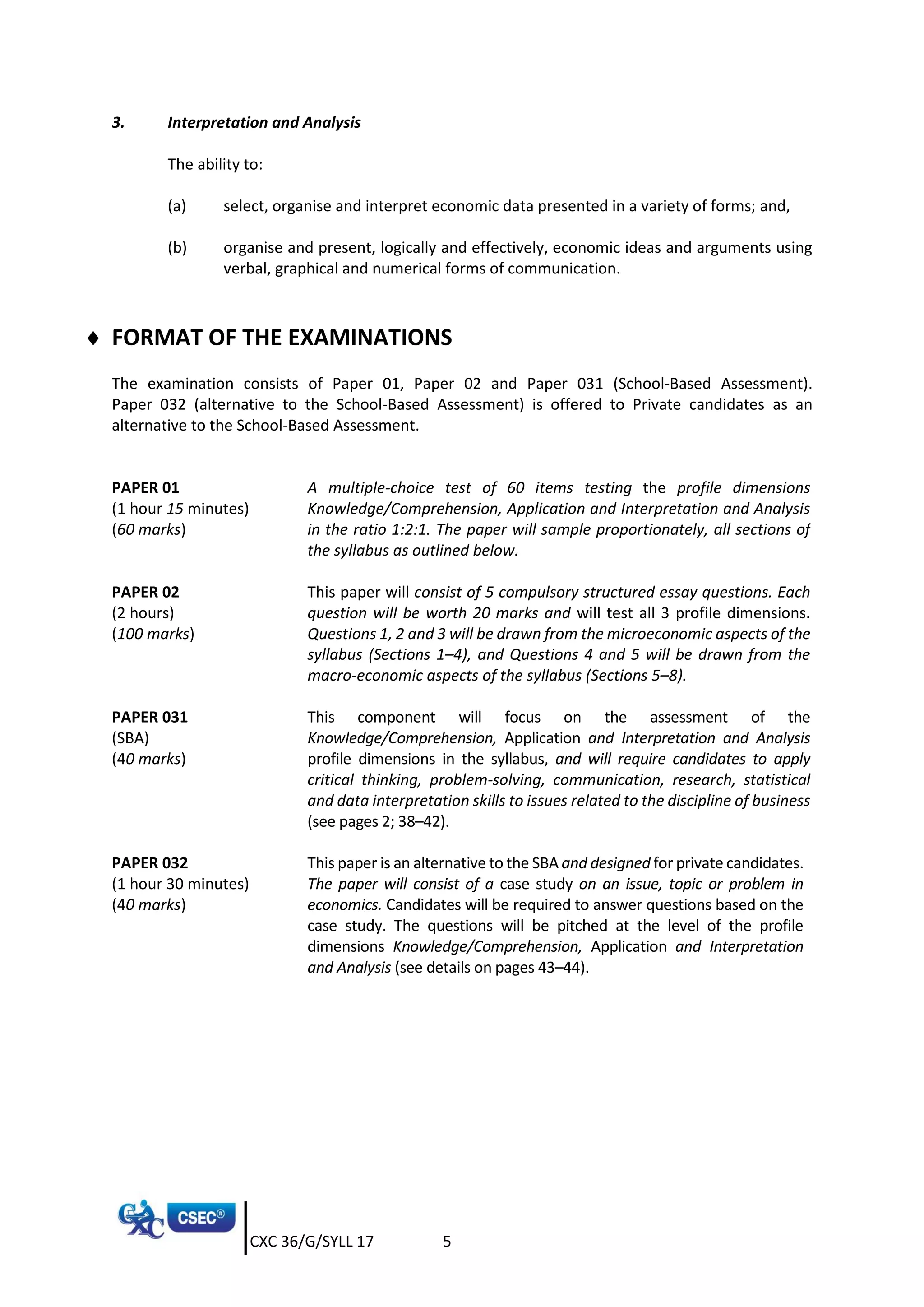 CXC CSEC Syllabus for Economics | PDF