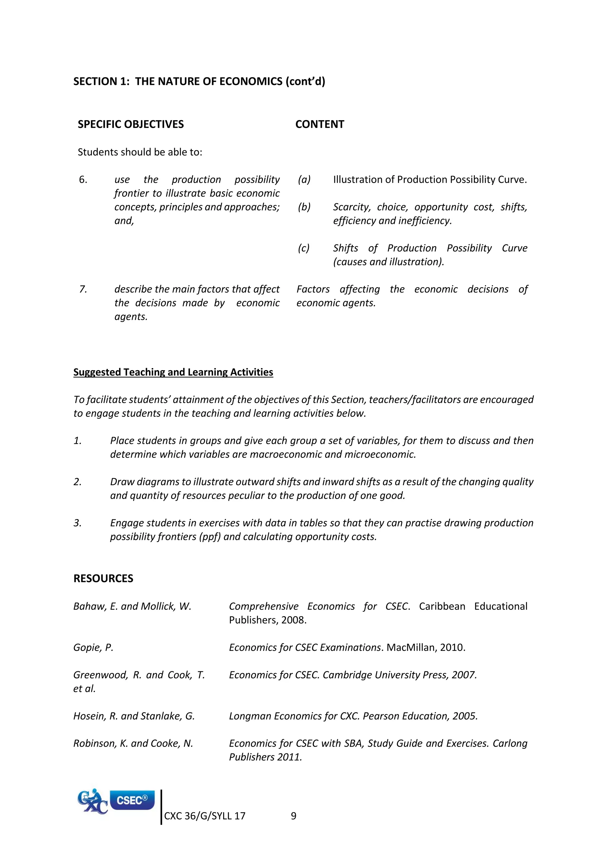 CXC CSEC Syllabus for Economics | PDF | Educational Assessment | Education
