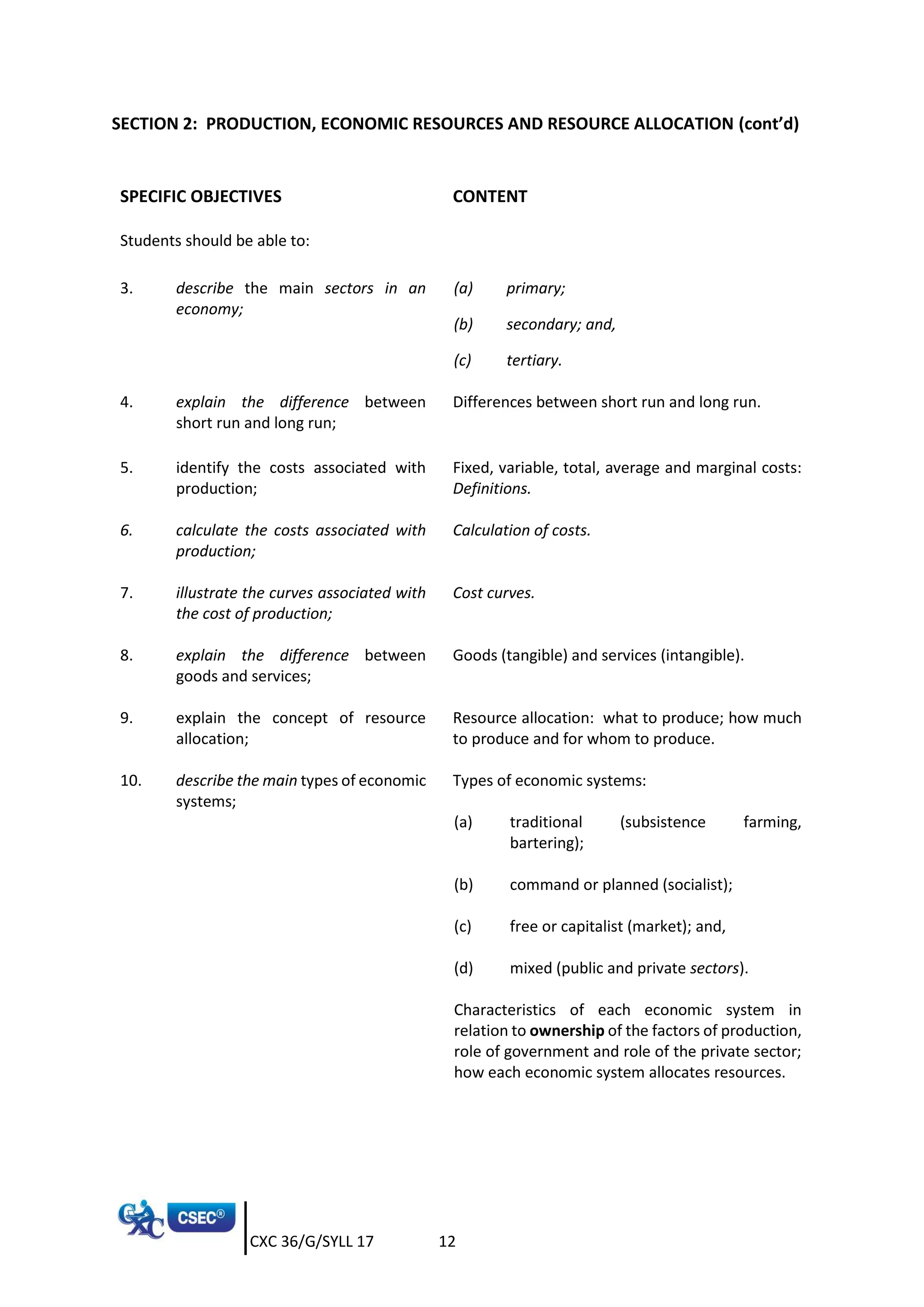 CXC CSEC Syllabus for Economics | PDF | Educational Assessment | Education