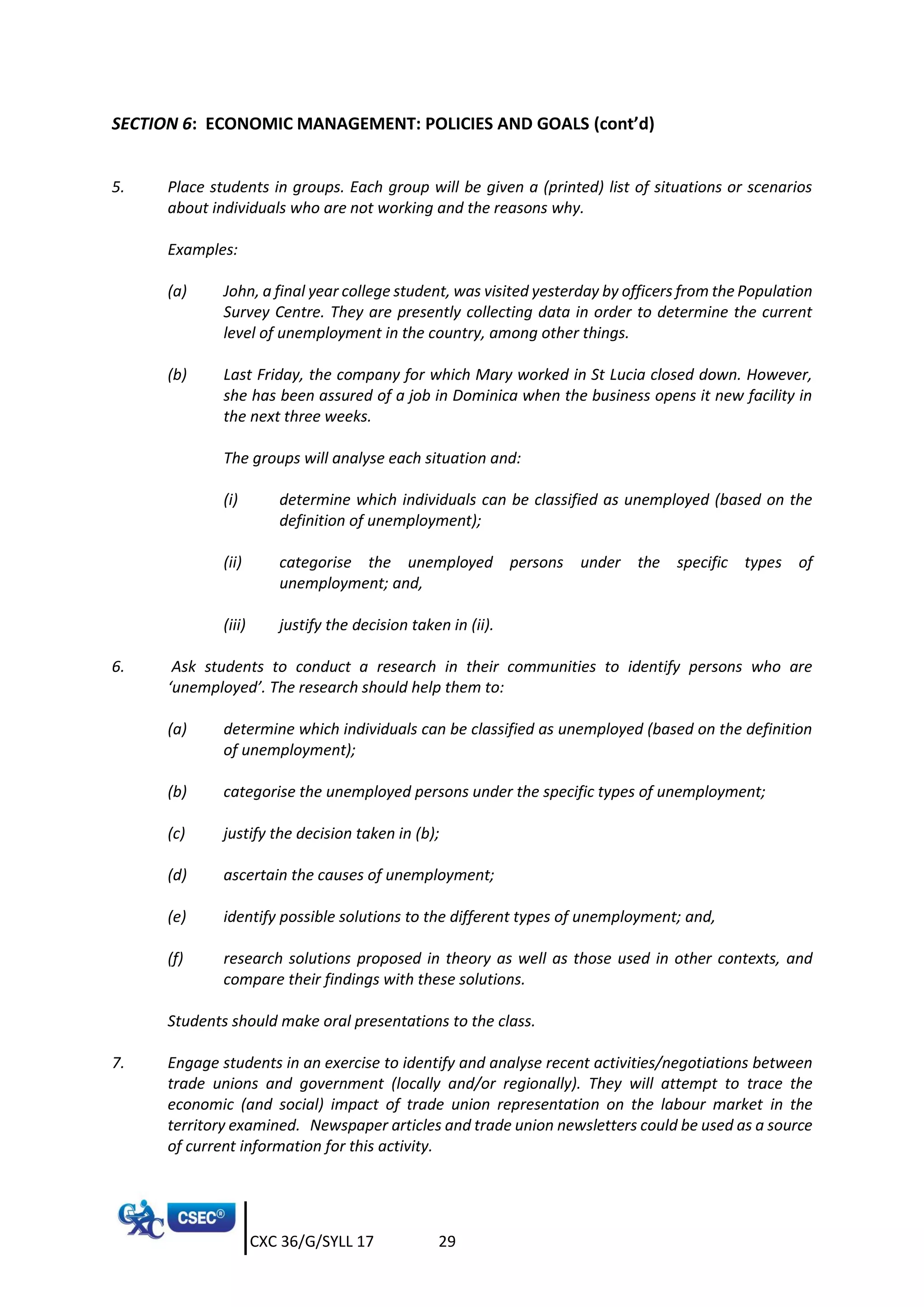 CXC CSEC Syllabus for Economics | PDF | Educational Assessment | Education