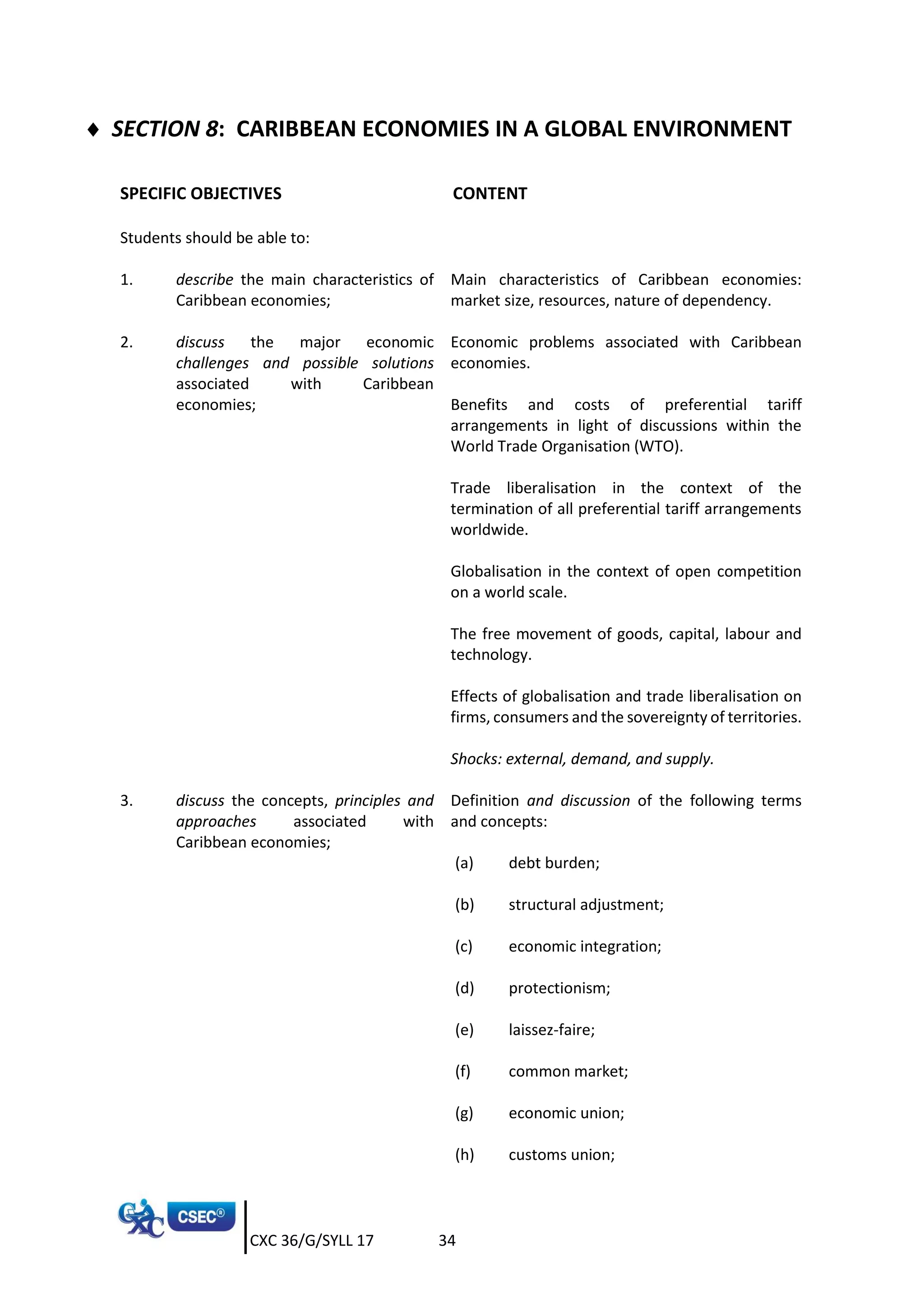 CXC CSEC Syllabus for Economics | PDF | Educational Assessment | Education