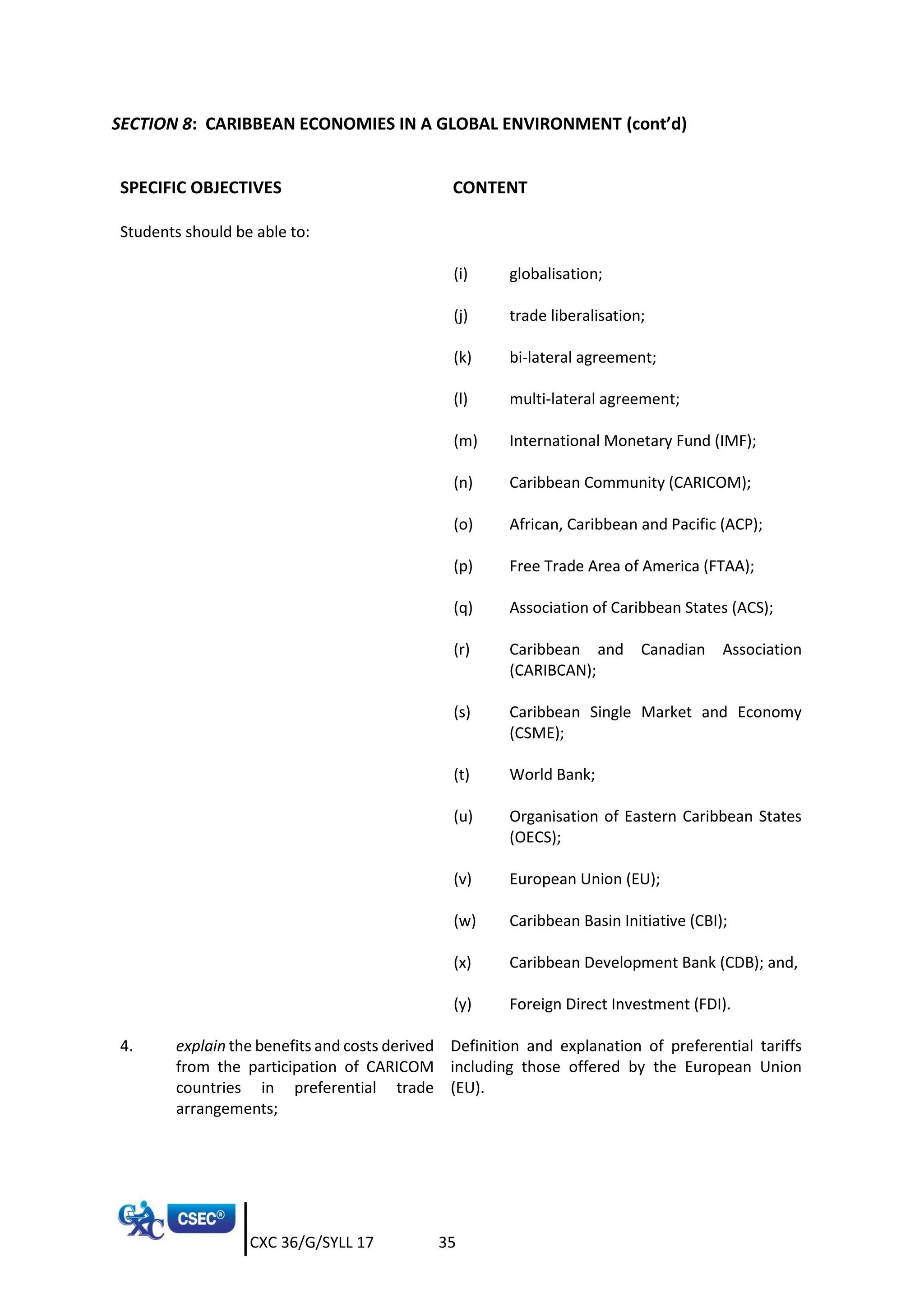 CXC CSEC Syllabus for Economics | PDF | Educational Assessment | Education
