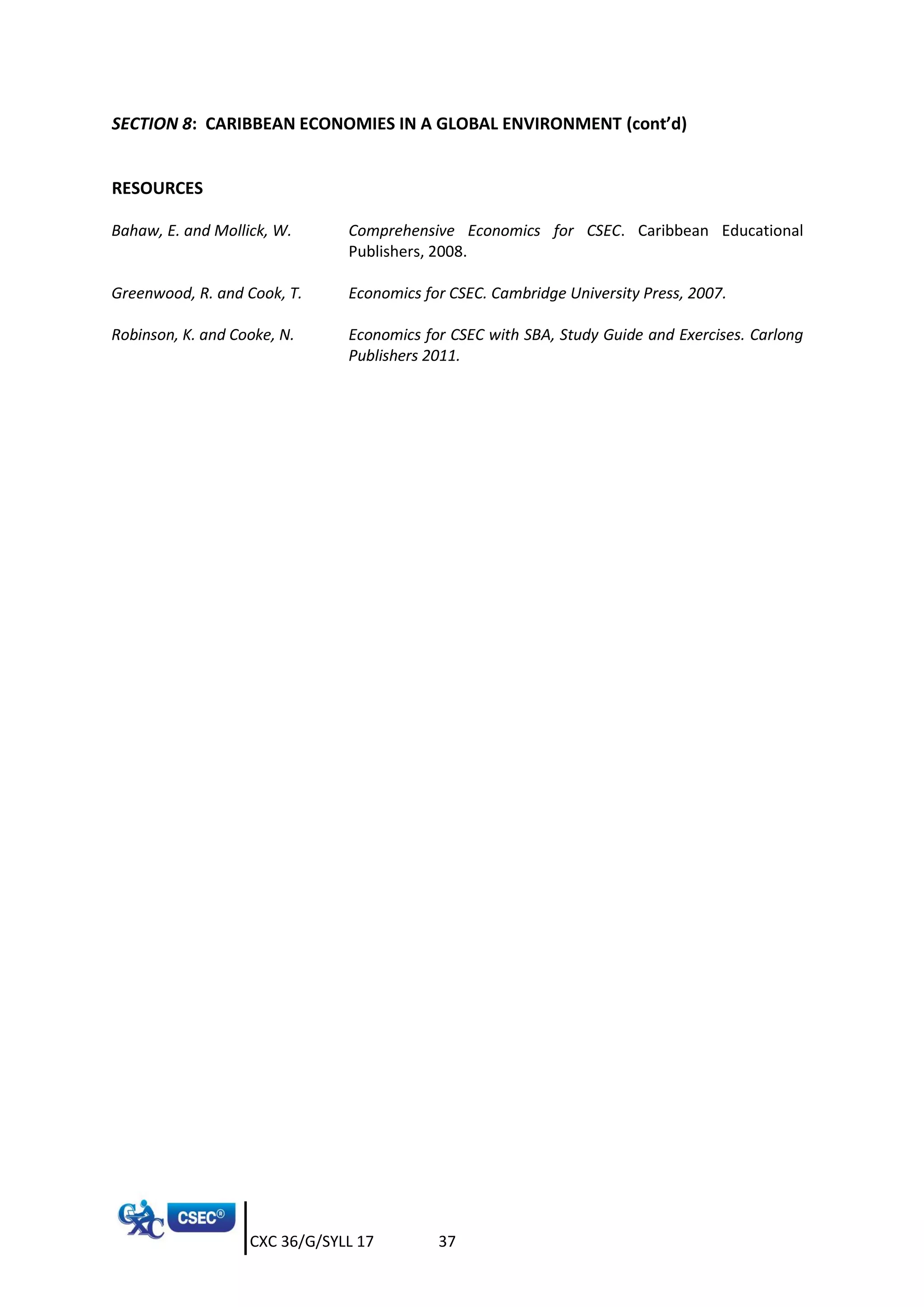 CXC CSEC Syllabus for Economics | PDF | Educational Assessment | Education