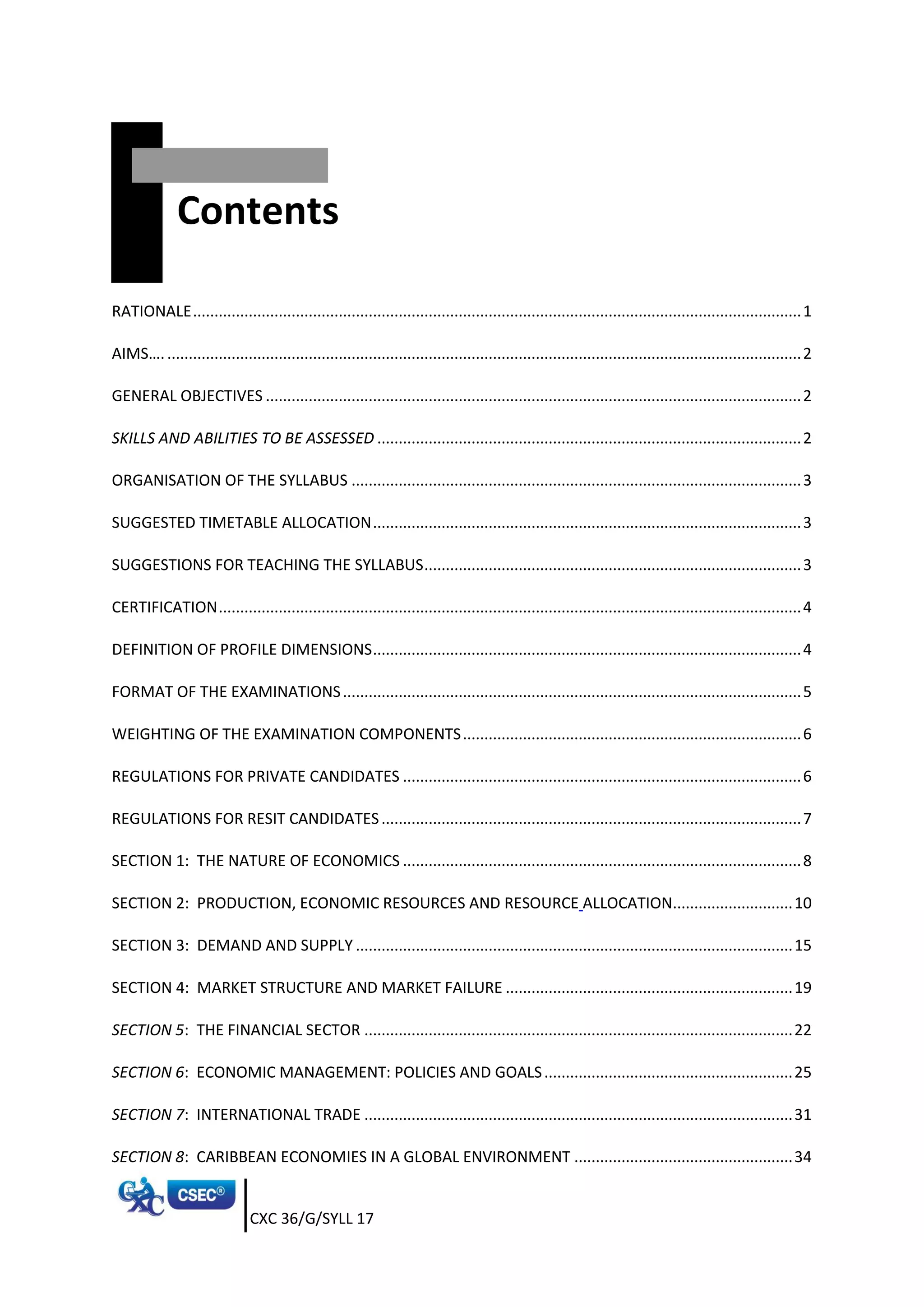 CXC CSEC Syllabus for Economics | PDF | Educational Assessment | Education