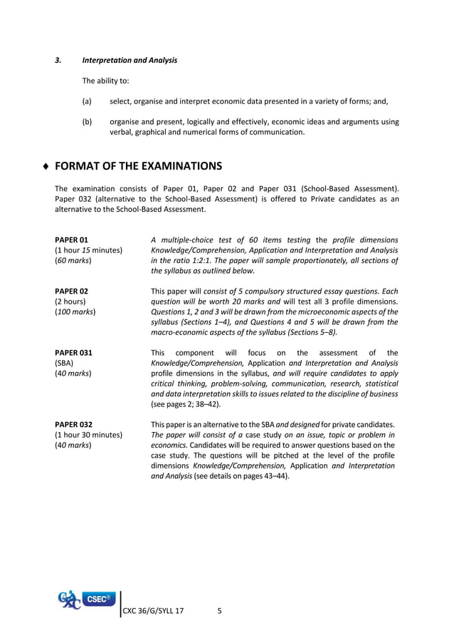 CXC CSEC Syllabus for Economics | PDF | Educational Assessment | Education