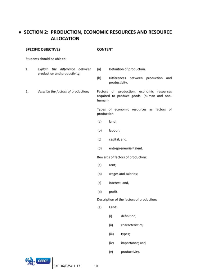 CXC CSEC Syllabus for Economics | PDF | Educational Assessment | Education