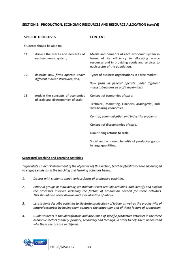 CXC CSEC Syllabus for Economics | PDF | Educational Assessment | Education