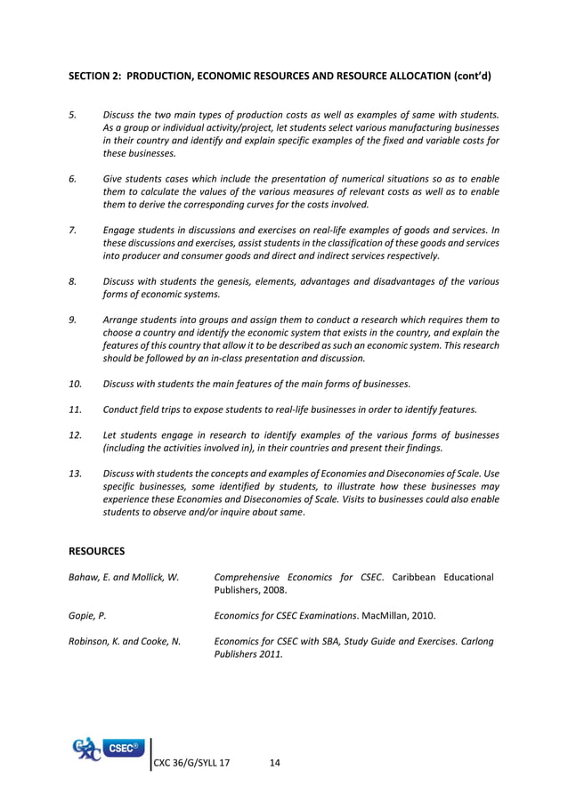 CXC CSEC Syllabus for Economics | PDF | Educational Assessment | Education