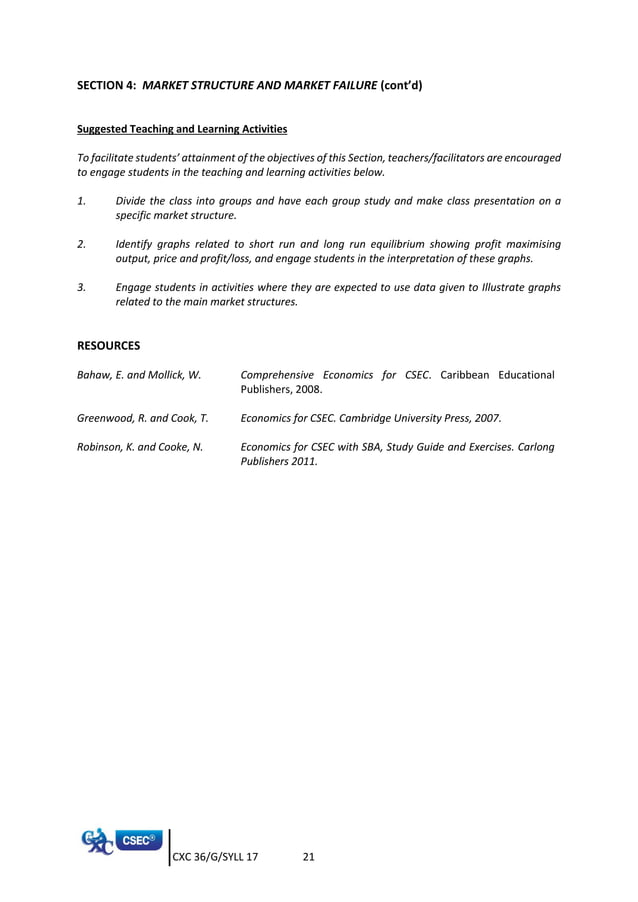 CXC CSEC Syllabus for Economics | PDF | Educational Assessment | Education