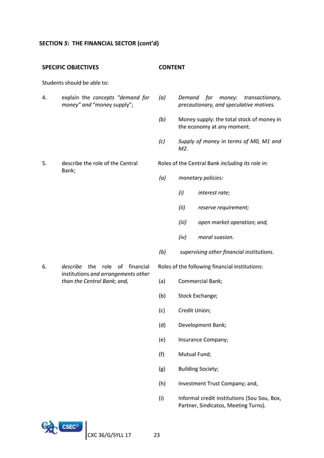 CXC CSEC Syllabus for Economics | PDF | Educational Assessment | Education
