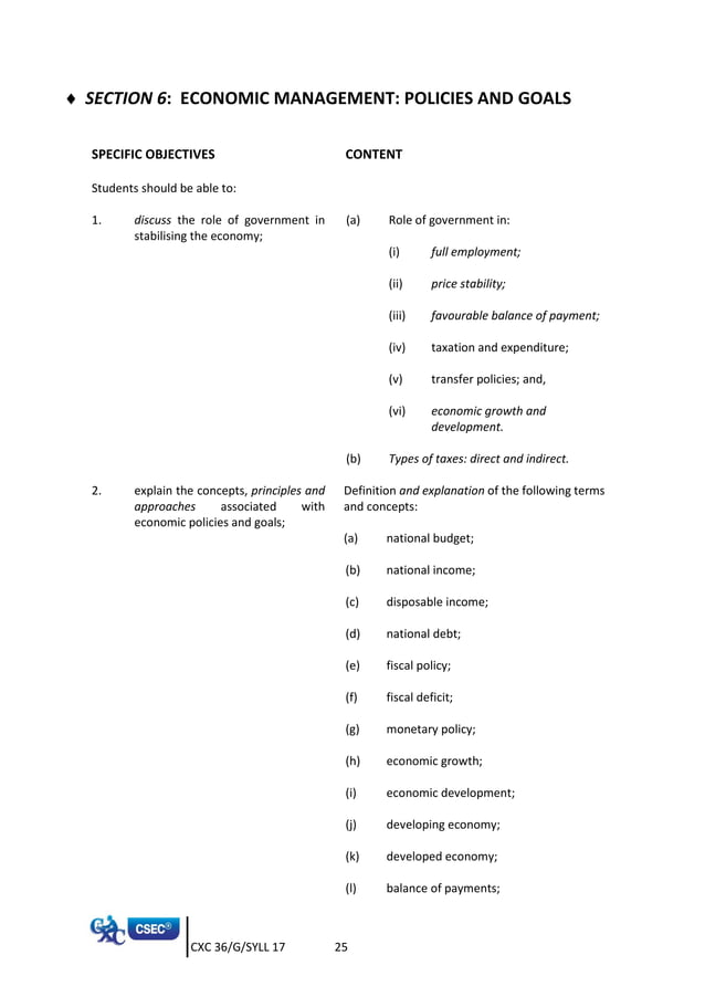 CXC CSEC Syllabus for Economics | PDF | Educational Assessment | Education