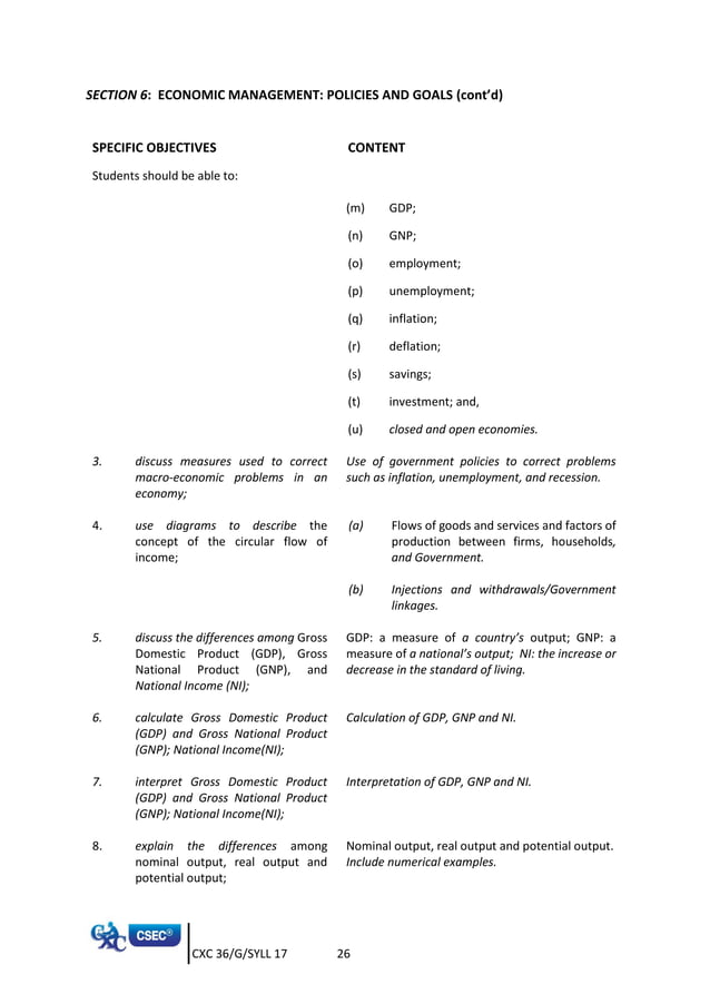 CXC CSEC Syllabus for Economics | PDF | Educational Assessment | Education