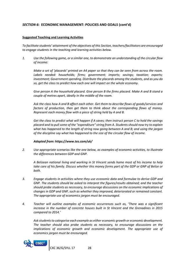 CXC CSEC Syllabus for Economics | PDF | Educational Assessment | Education